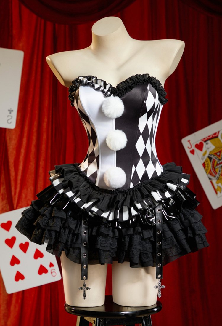 Halloween Gothic Jester Style Strapless Corset Top - Color-Blocked ...